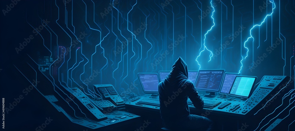 Hacker using laptop. hacker steal information. Hacking the Internet. Cyber criminal wearing a ...