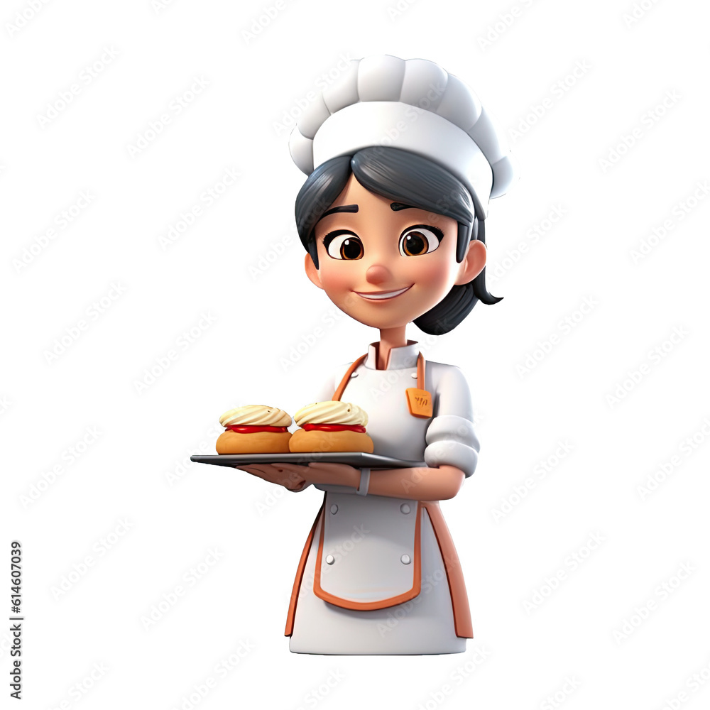 Cute cartoon female chef character on transparent background ...