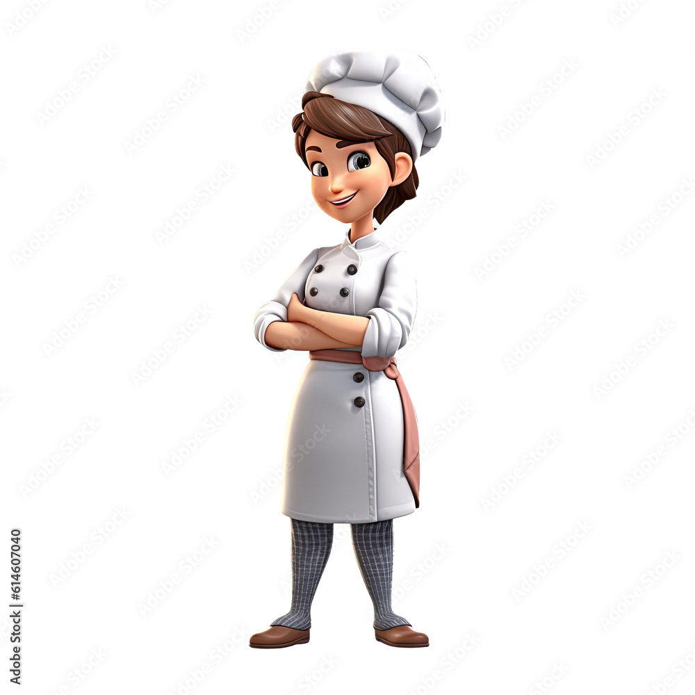 Cute cartoon female chef character on transparent background ...