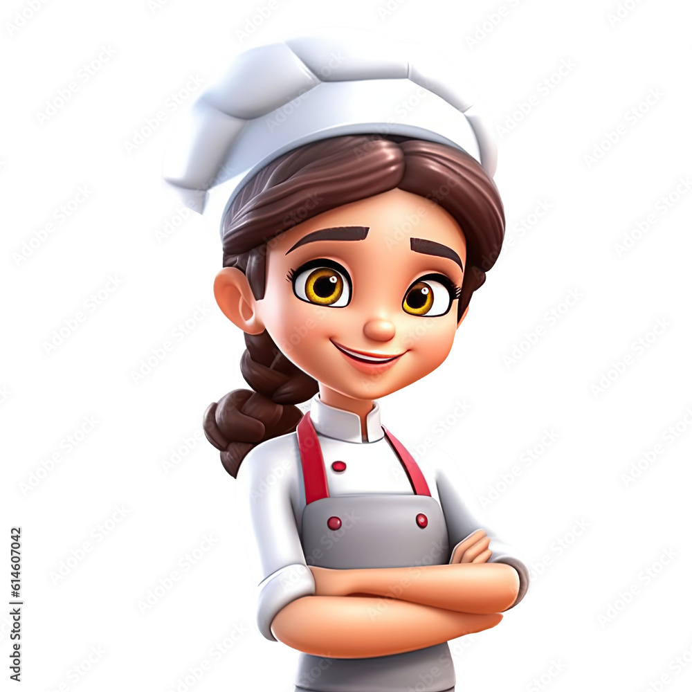 Cute cartoon female chef character on transparent background ...