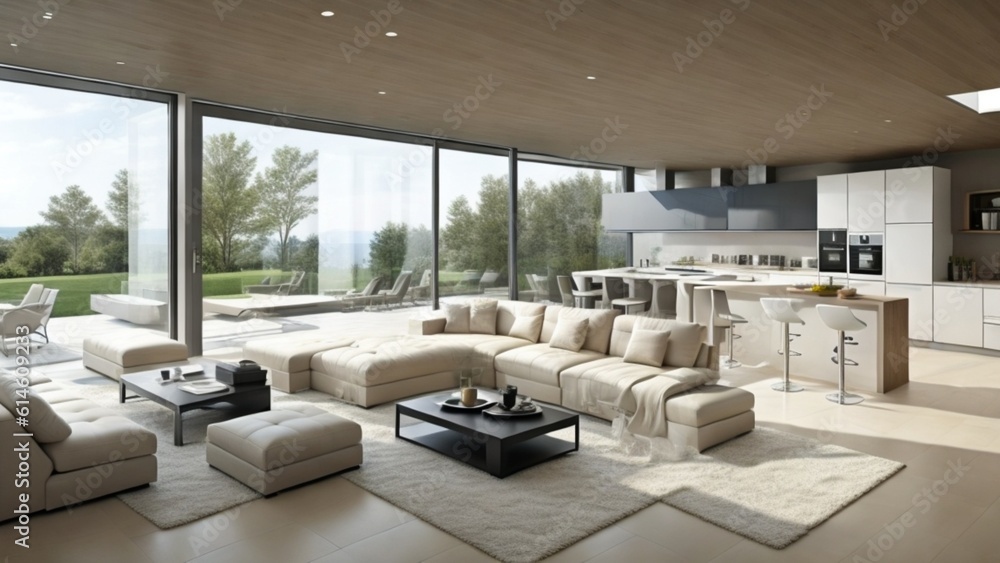 Living Room and Kitchen Layout Interior Design of a Modern House with ...