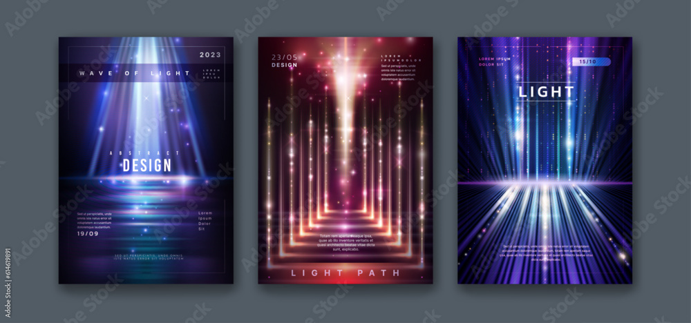 Light effects. Abstract banners. Blurred motion. Bokeh and dark glitter ...