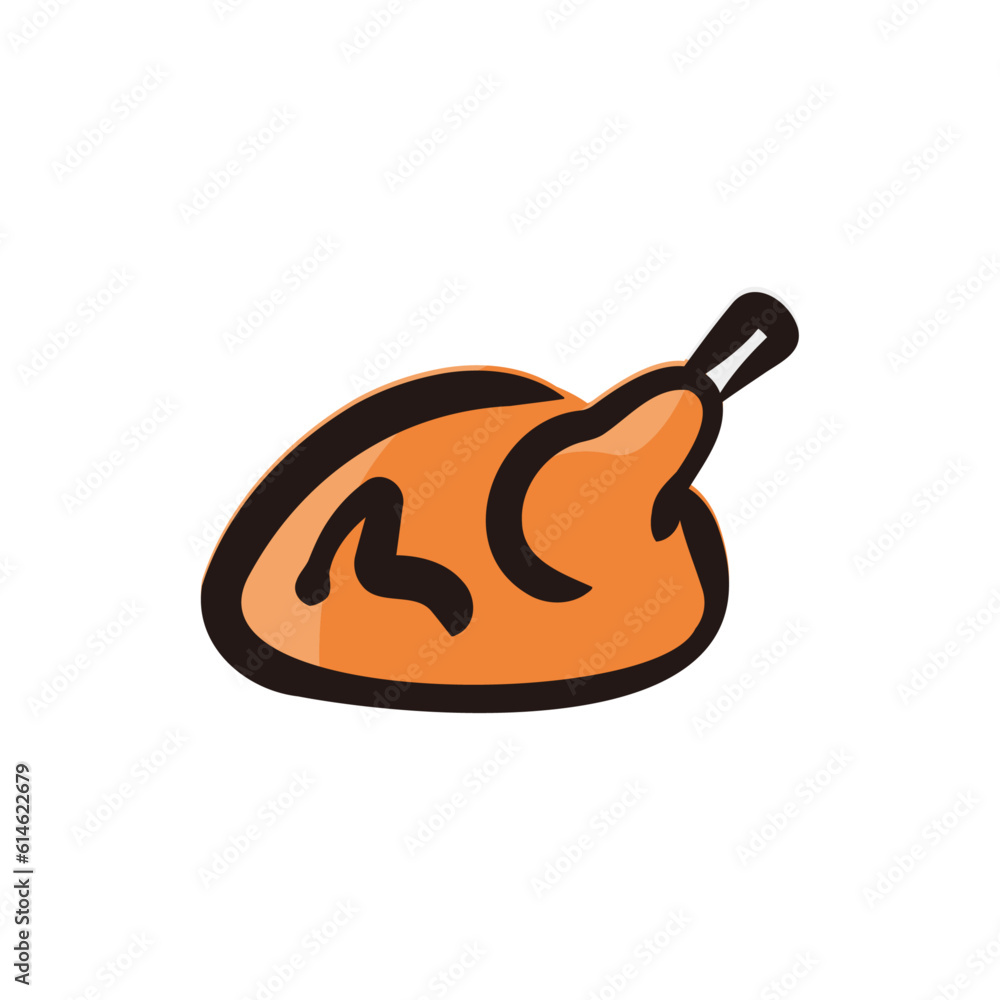 Roasted turkey - Food icon/illustration (Hand-drawn line, colored ...