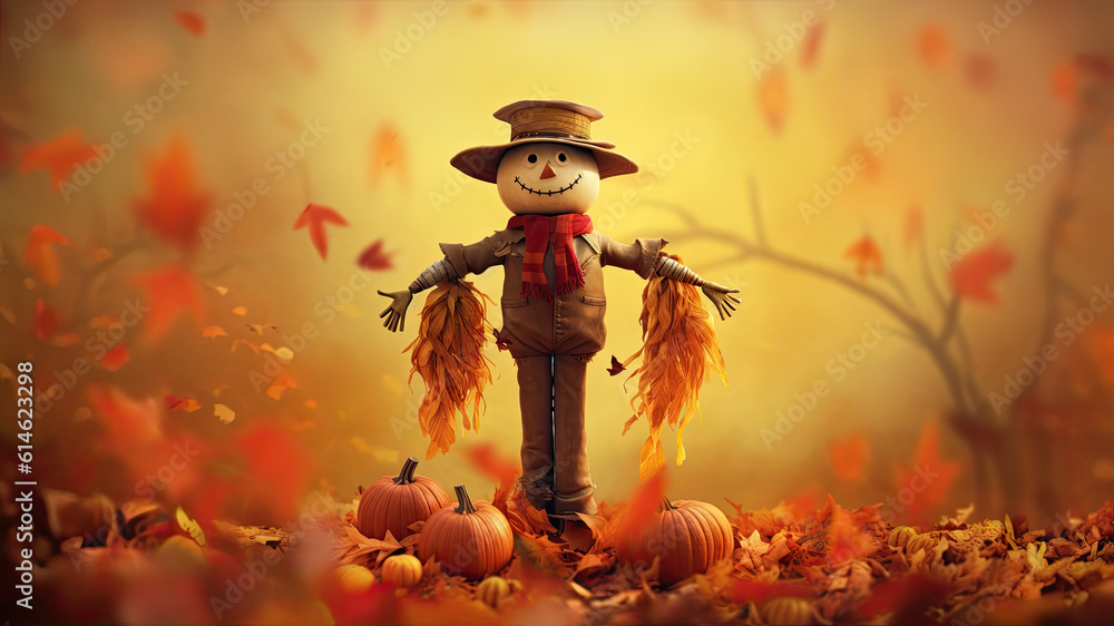 Cute scarecrow created with Generative AI technology Stock Illustration ...