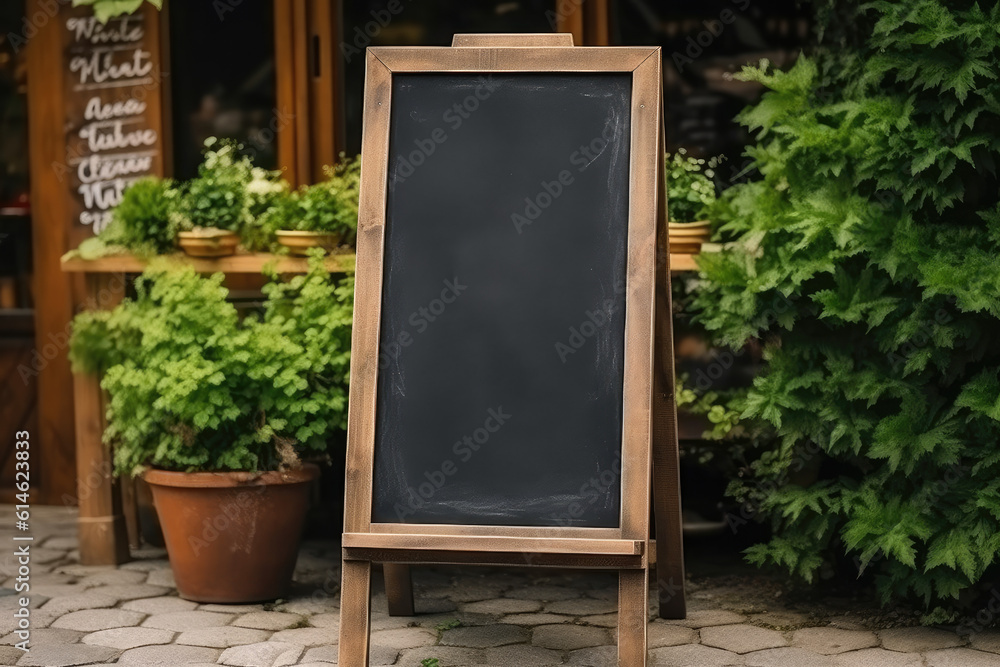Blank restaurant shop sign or menu boards near the entrance to ...