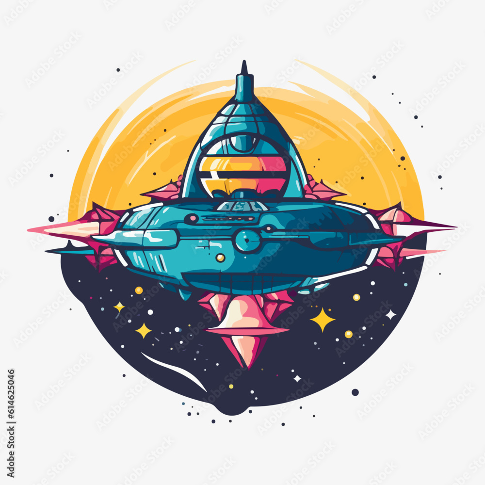 Starship logo. Space satelite retro shuttle moon discovery logotypes of ...