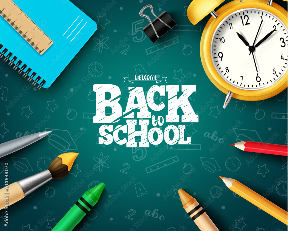 Back to school text vector design. School back typography in chalkboard ...