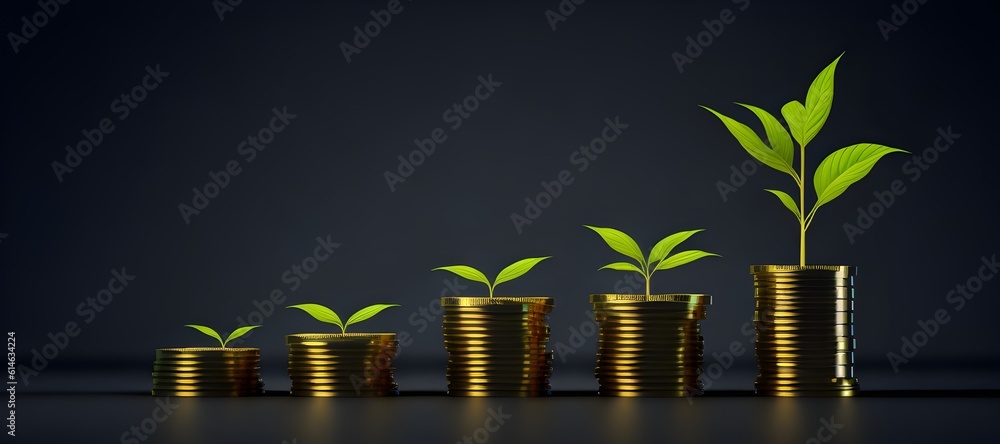 Coin stacks growing graph with trees. Care financial growth planning ...