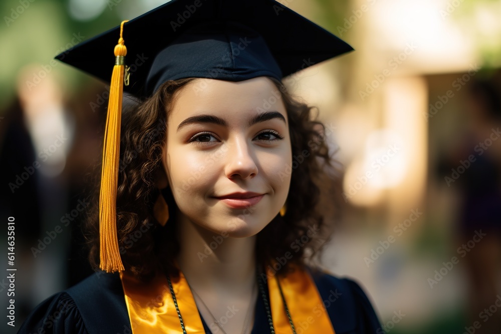Young gen Z graduated girl in cap and gown, headshot. Generative AI ...