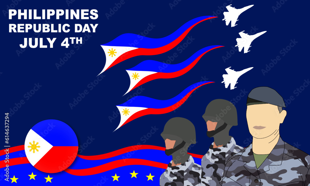 marching philippine army and silhouette of 3 fighter planes with ...