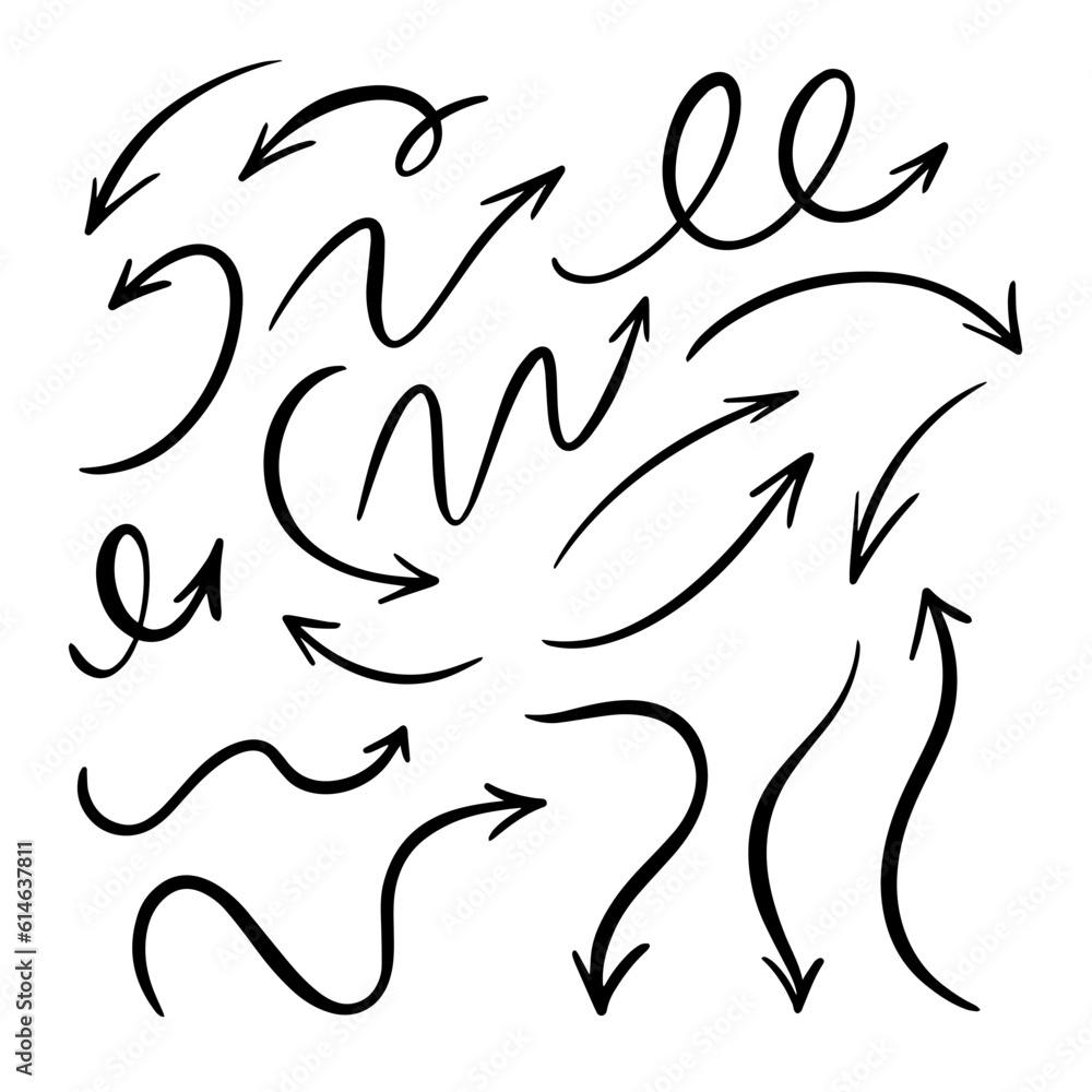 Hand drawn line art arrows set elegant design flat vector illustration ...