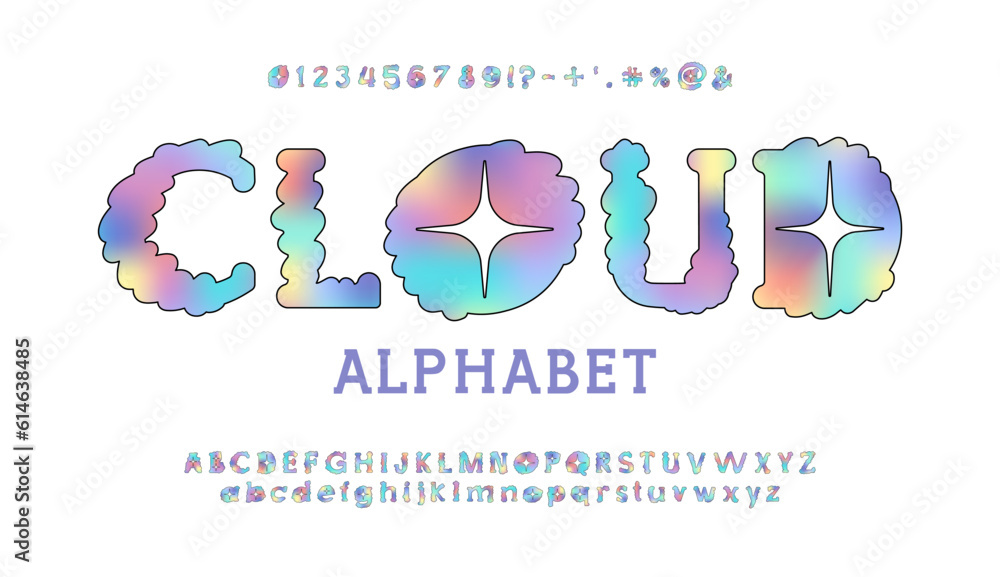 Modern cloud font, alphabet with holographic gradient. Letters and ...