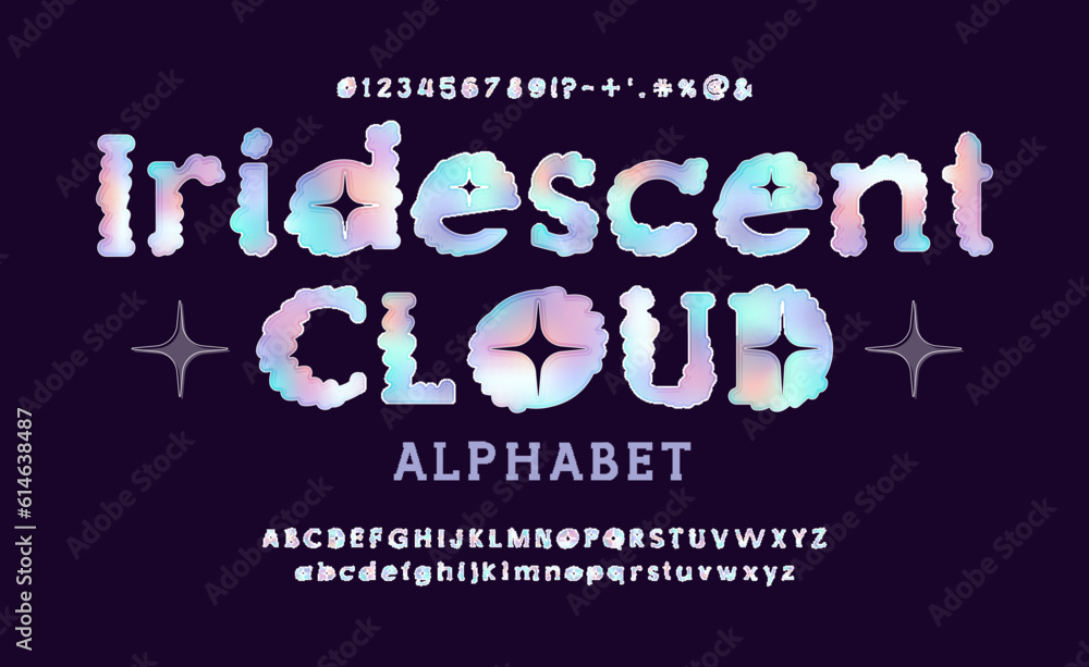 Modern cloud font, alphabet with holographic gradient. Letters and ...