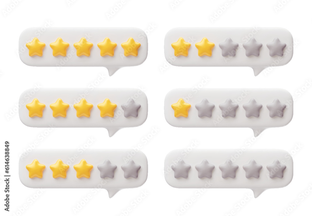 Feedback in speech bubbles set, metallic rating stars, customer review ...