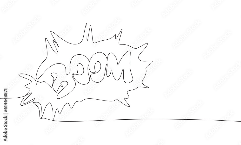Abstract boom in continuous line art drawing style. Minimalist black ...