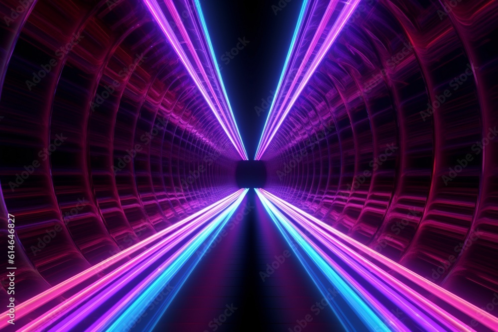neon light tunnel. abstract background with glowing lights. neon lights ...
