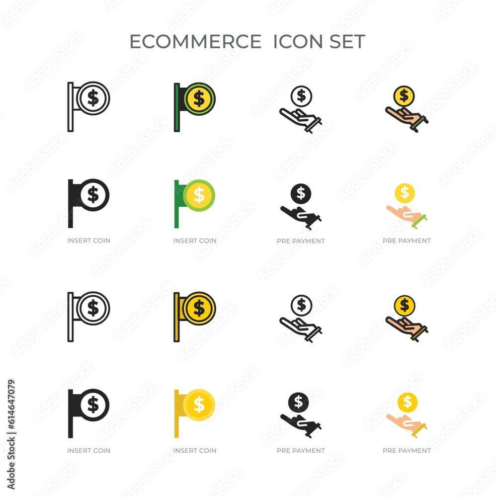 insert coin and payment e commerce icon set for free and premium use ...