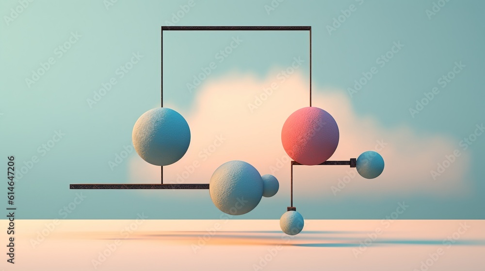 Geometric art installation with a spheres. Creative and playful space ...