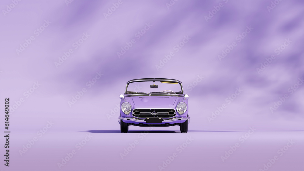 Purple retro car. Stylized, toy looking vintage car. Pastel colors ...