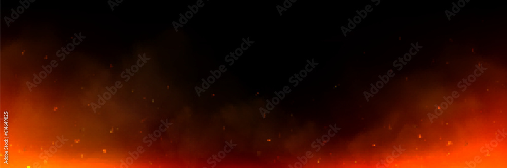 Background with fire sparks, embers and smoke. Overlay effect of burn ...