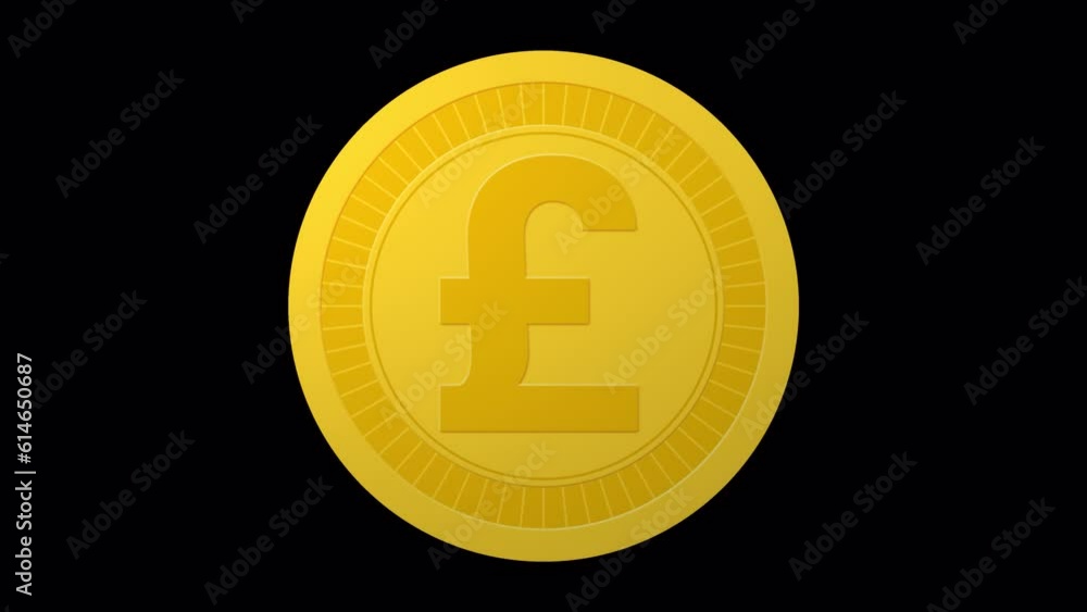 rotating British Pound coin, isolated background with alpha channel ...