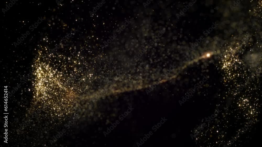 Golden particles moving in slow motion on black background 4k footage ...