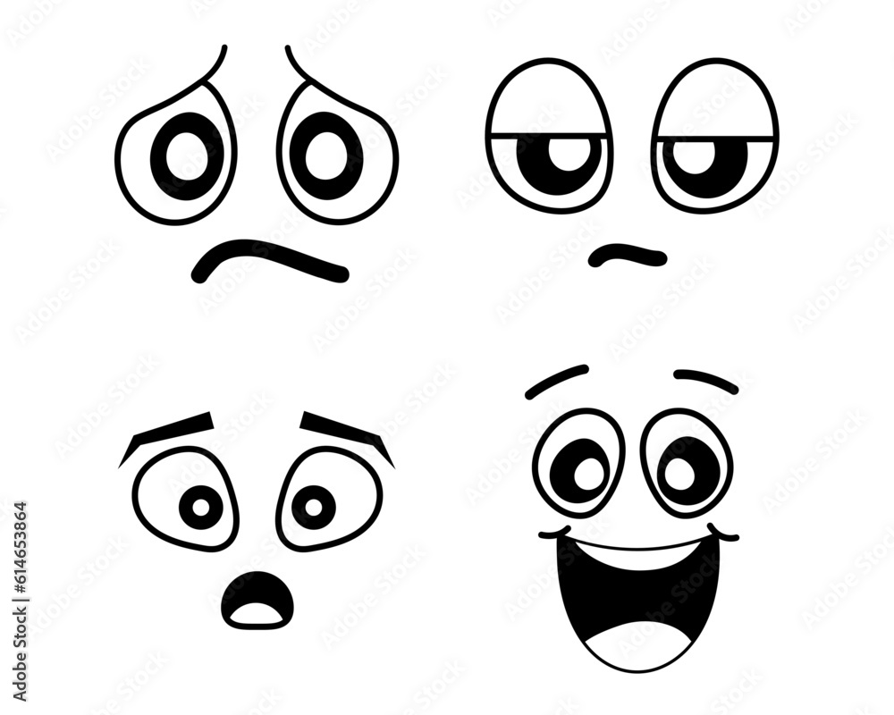 Set of faces in comic style on a white background. Vector stock ...