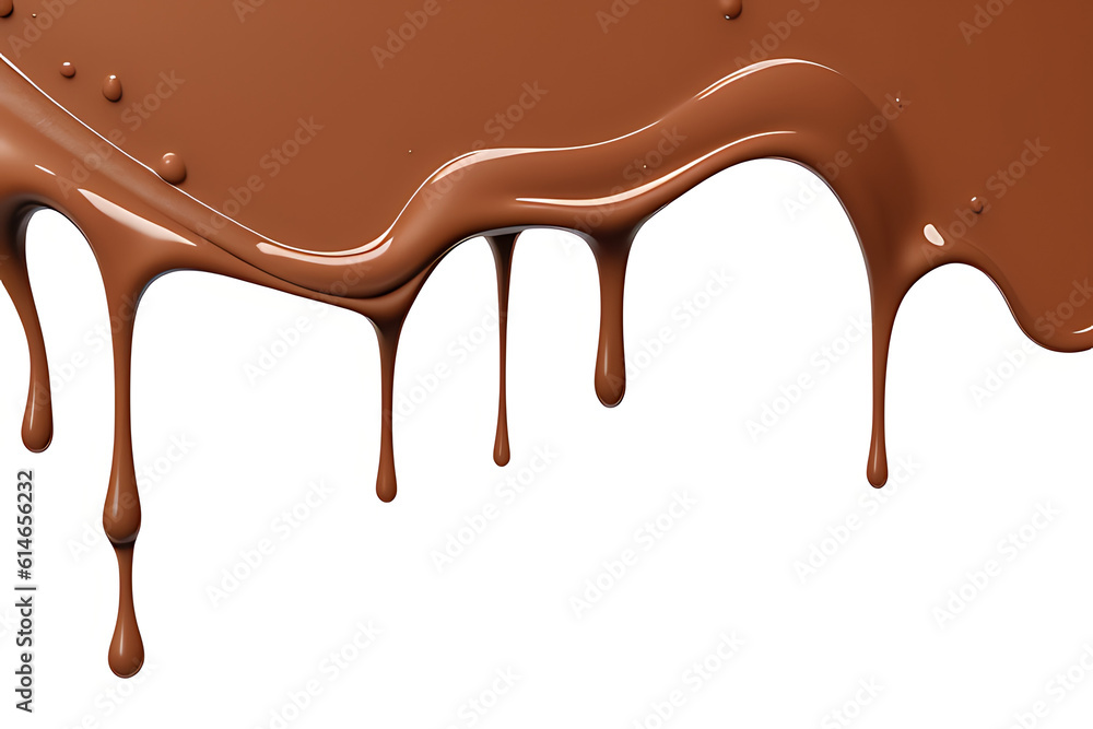liquid chocolate dripping from cake on white background with. Created ...