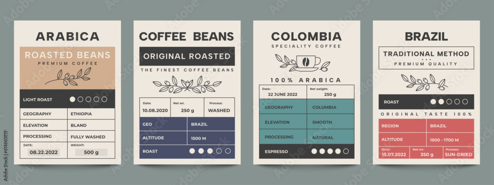 Coffee label. Packaging banner with minimalist arabica stamp, simple ...