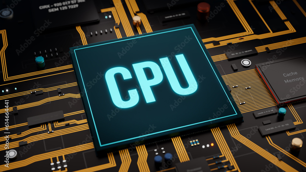 CPU on the computer motherboard. Close-up main processor with ...