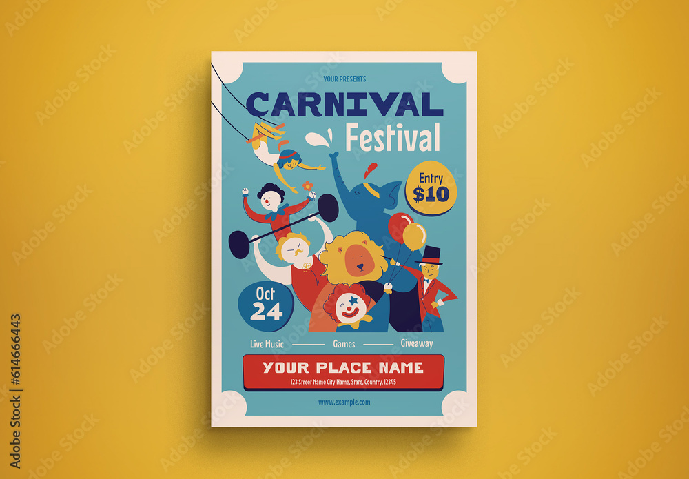 Blue Handrawn Carnival Festival Layout Stock Template | Adobe Stock