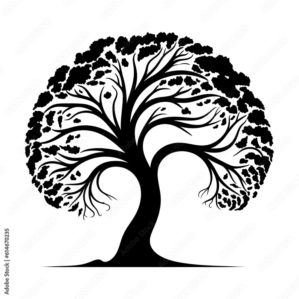 Tree of Life, black tree silhouette isolated on white background, tree ...