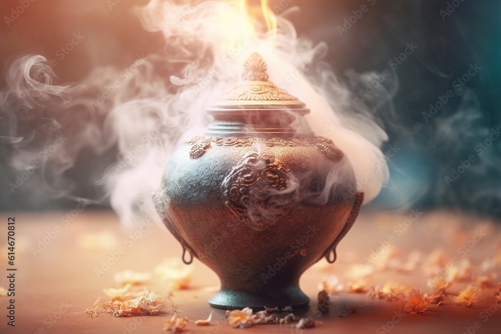 cremation concept. Cremation vase with smoke and fire. AI generated ...