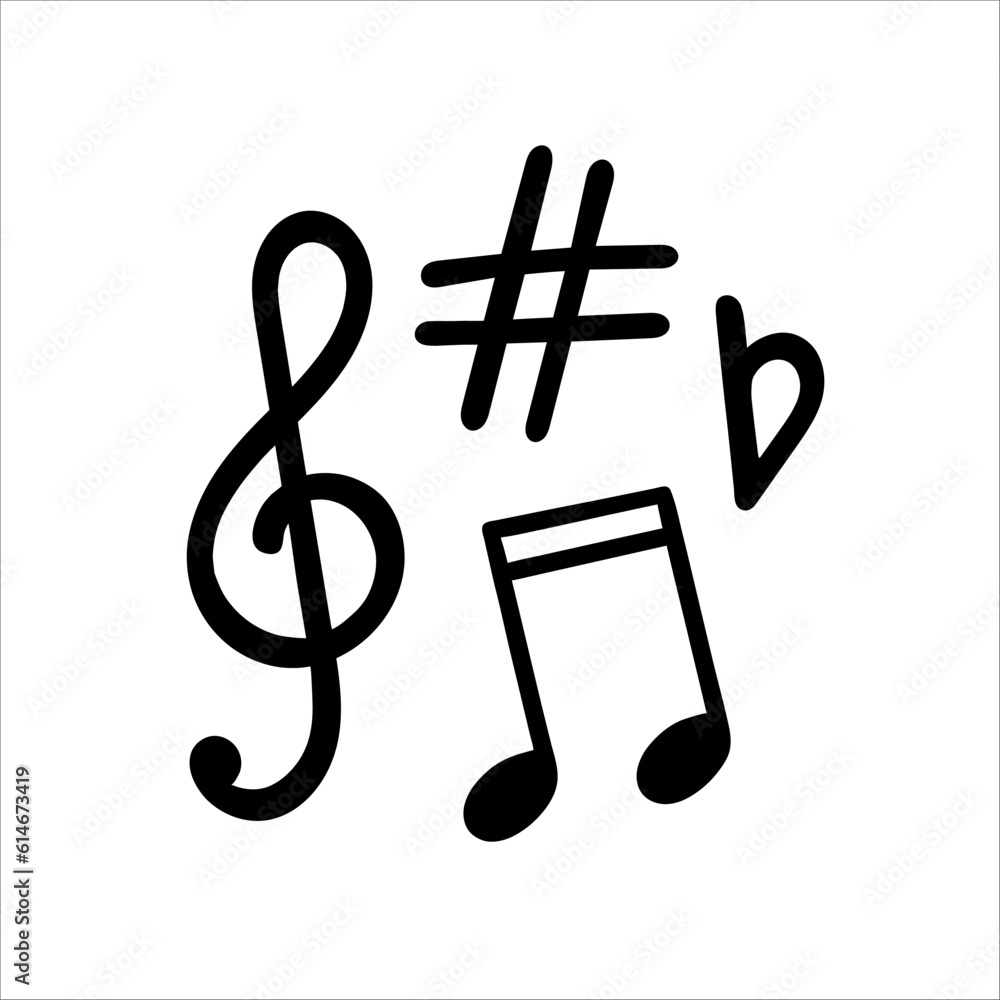 Music signs, accidental, note symbols vector elements. Hand drawn ...