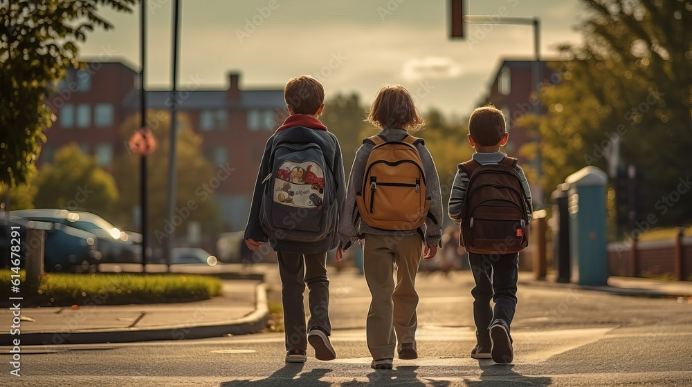 School students walking in the city - school friends: students with ...