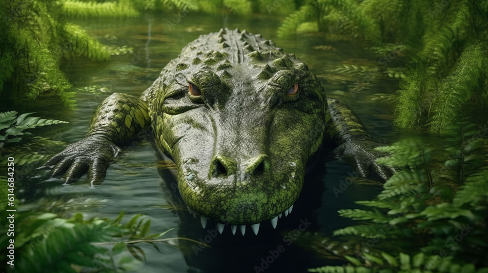 Illustration of a massive alligator swimming in a body of water Stock ...