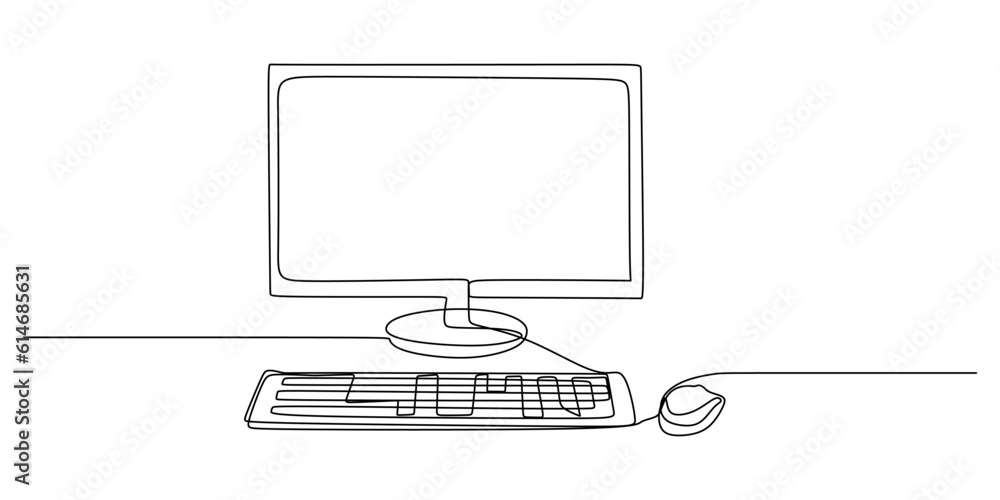 Continuous single one line of Computer and its accessories like PC ...