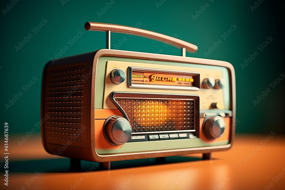 80s/90s radio with retro colors in background, Generative AI Stock ...