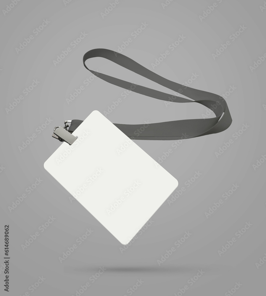 Plastic badge. ID card with grey ribbon. Template designed for ...