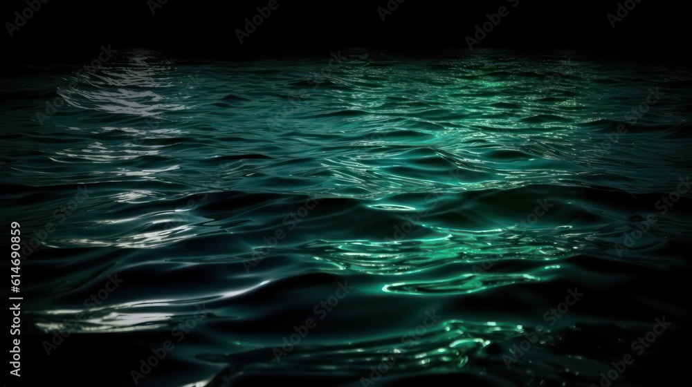 Blue green water surface. Night surface water. Small waves water ...