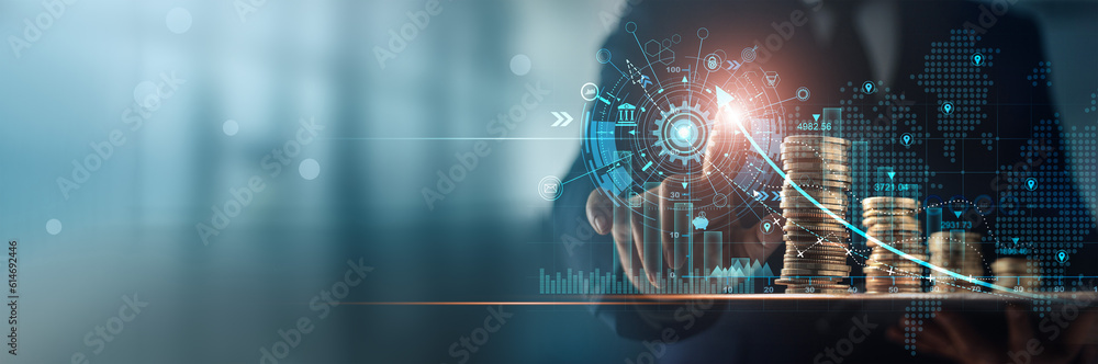 Businessman touching growth graph profit develop sustainable plan for ...