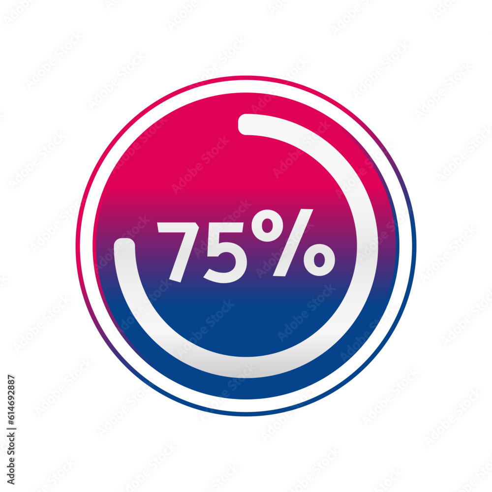75 percent circle chart, isolated symbol. Vector red blue gradient ...
