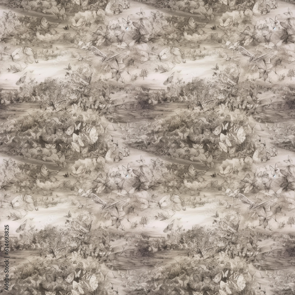 collage of butterflies and birds in the woods on silk paper, endless ...