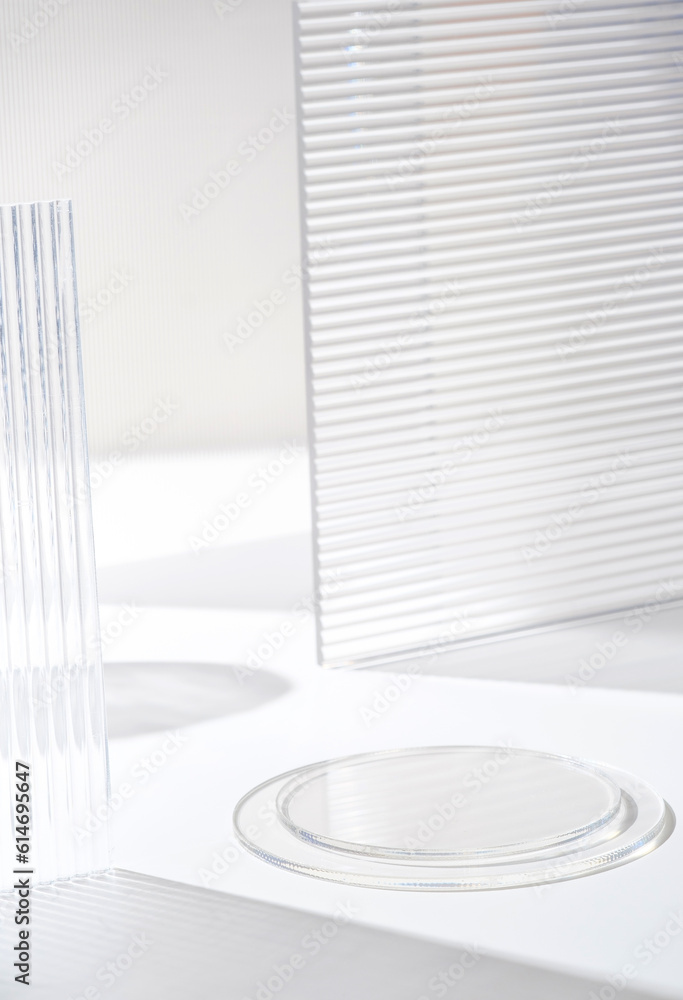 Transparency pedestal product display high key white background of ...