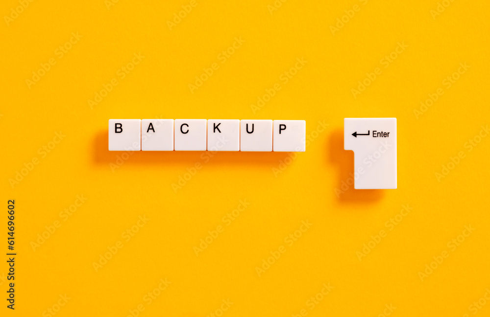 Computer file and data online backup or business backup plan concept ...