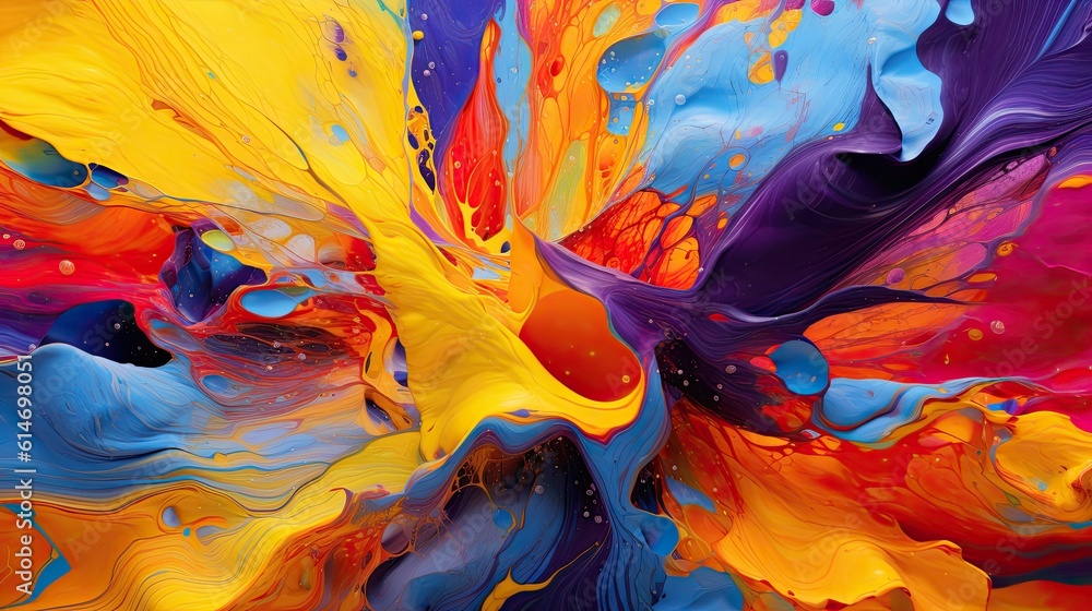 A bold and vibrant abstract fluid background with contrasting primary ...
