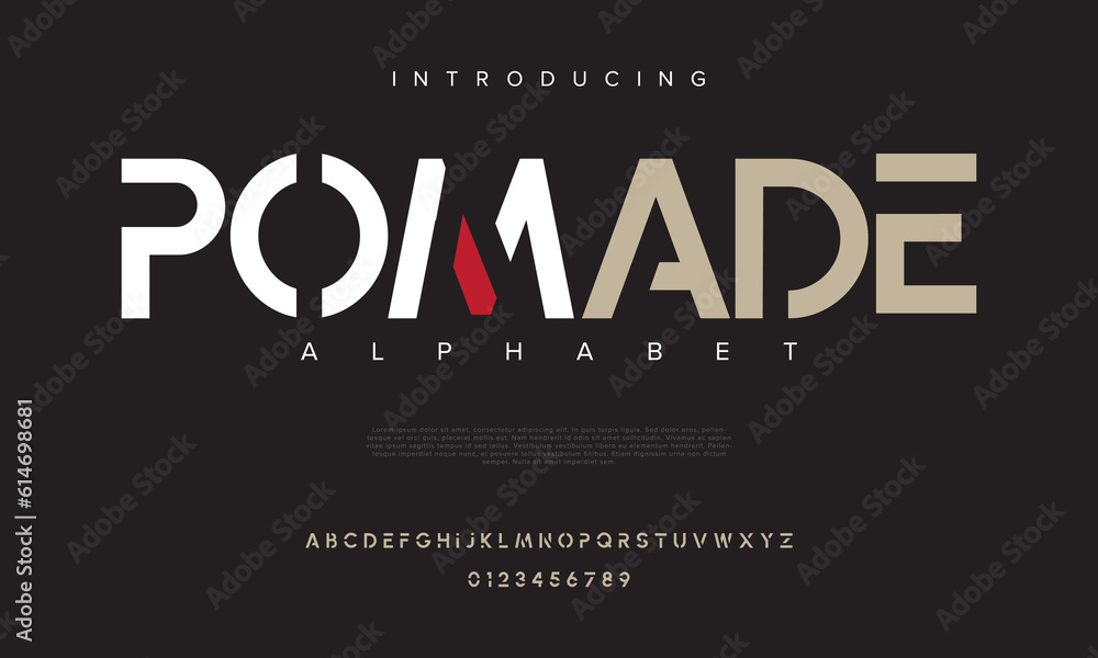 Pomade abstract sport, music, digital technology logo font alphabet ...