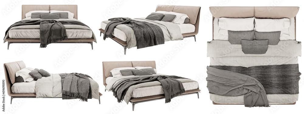 Bed, Bedroom, isometric bed, bed with pillows mockup, top view, font ...