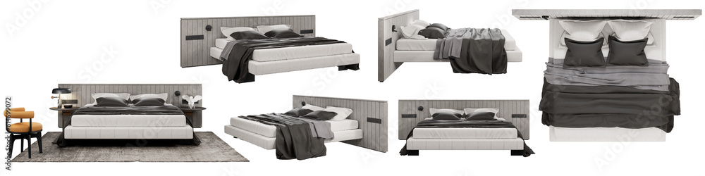 Bed, Bedroom, isometric bed, bed with pillows mockup, top view, font ...