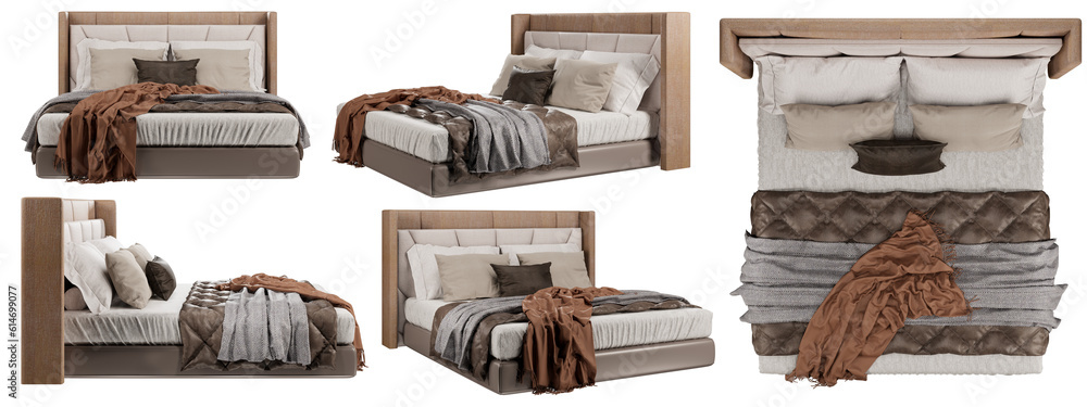 Bed, Bedroom, isometric bed, bed with pillows mockup, top view, font ...
